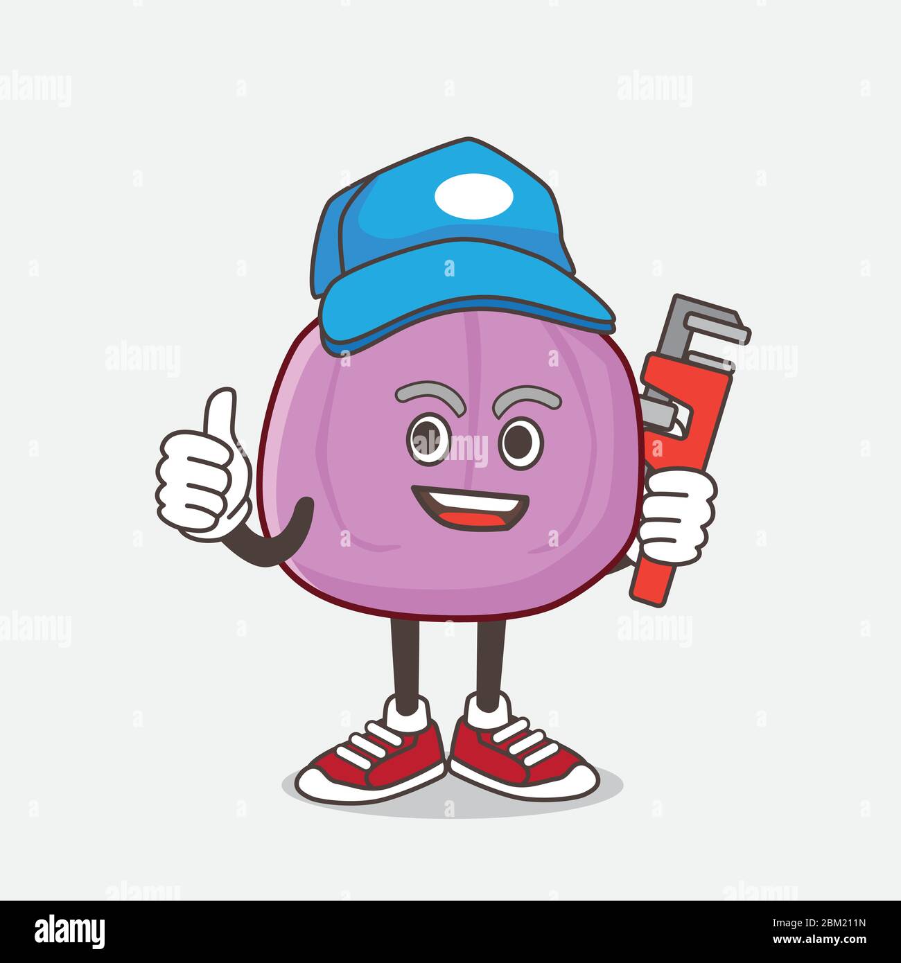 An illustration of Fig Fruit cartoon mascot character as happy plumber ...