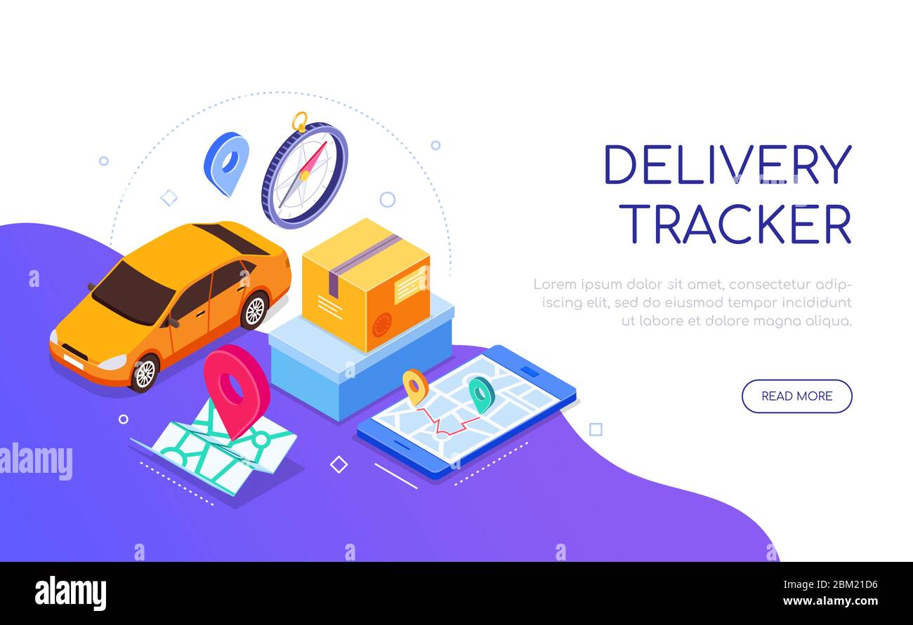 Delivery tracker service - modern colorful isometric web banner Stock ...
