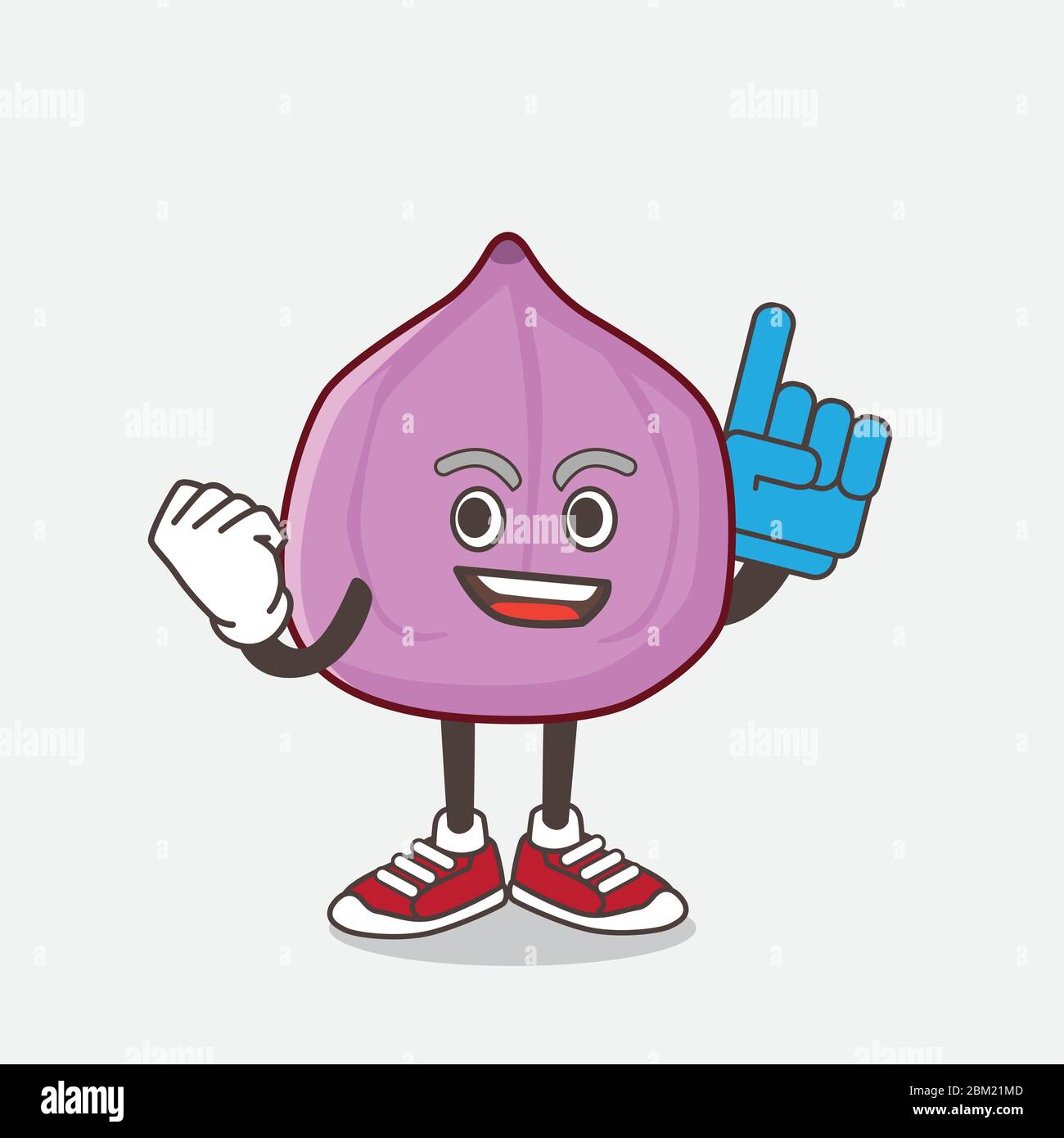 An illustration of Fig Fruit cartoon mascot character holding a Foam ...