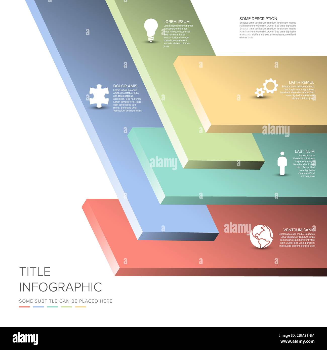 Vector Infographic layers template with five level desks for material structure - pastel color ...