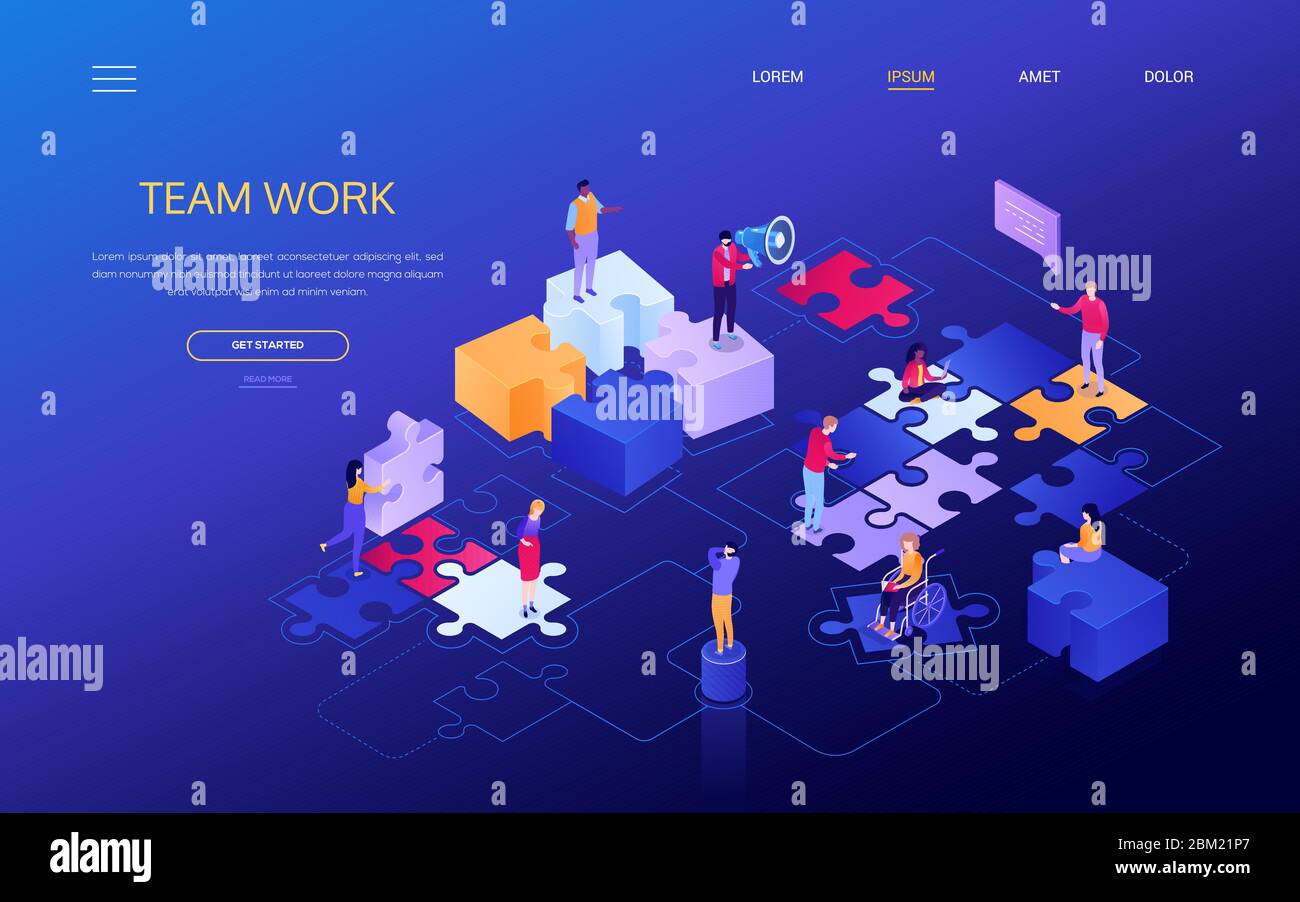 Team work - colorful isometric vector web banner Stock Vector Image ...