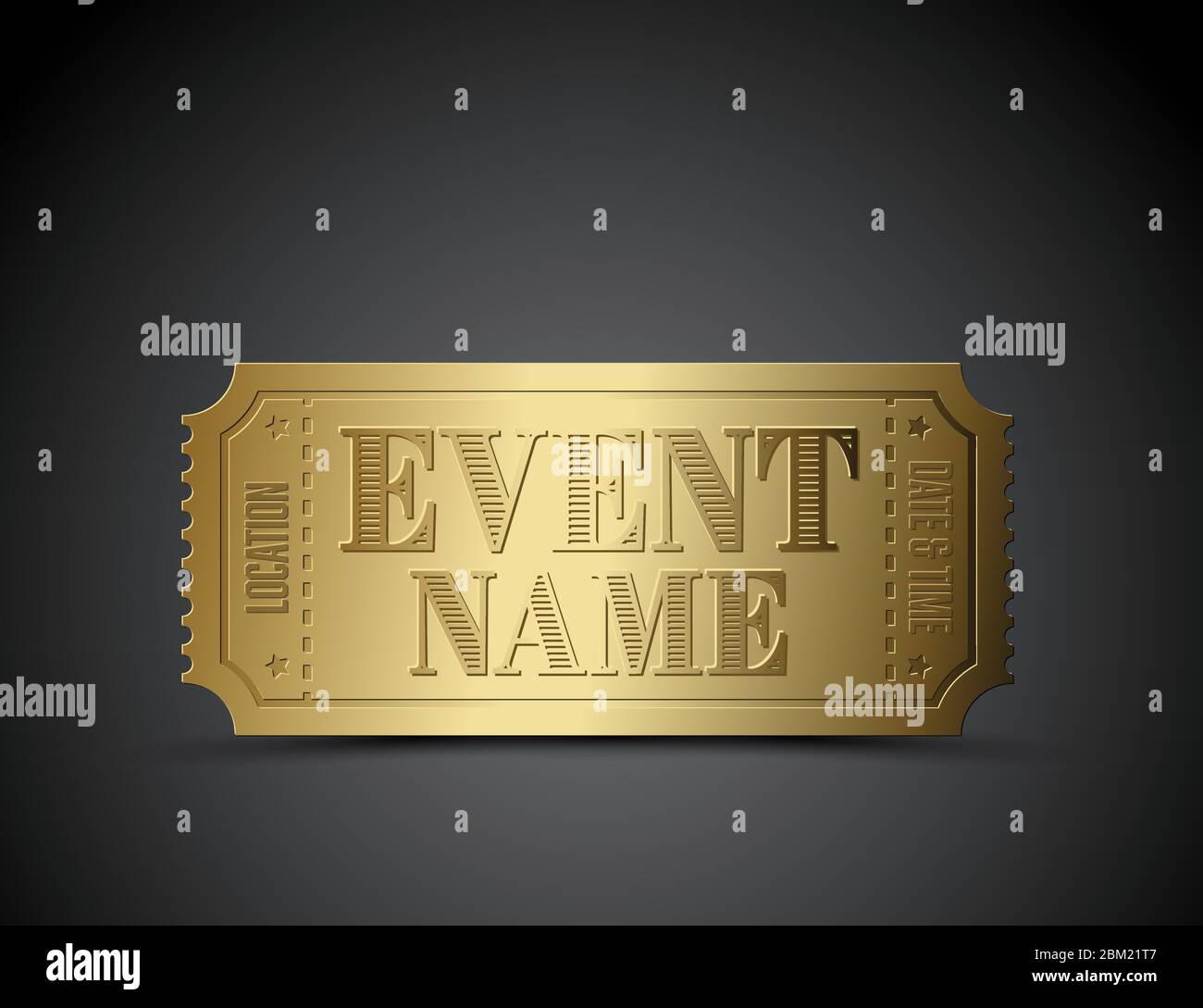 Vector golden metalic ticket template for your event on a dark ...