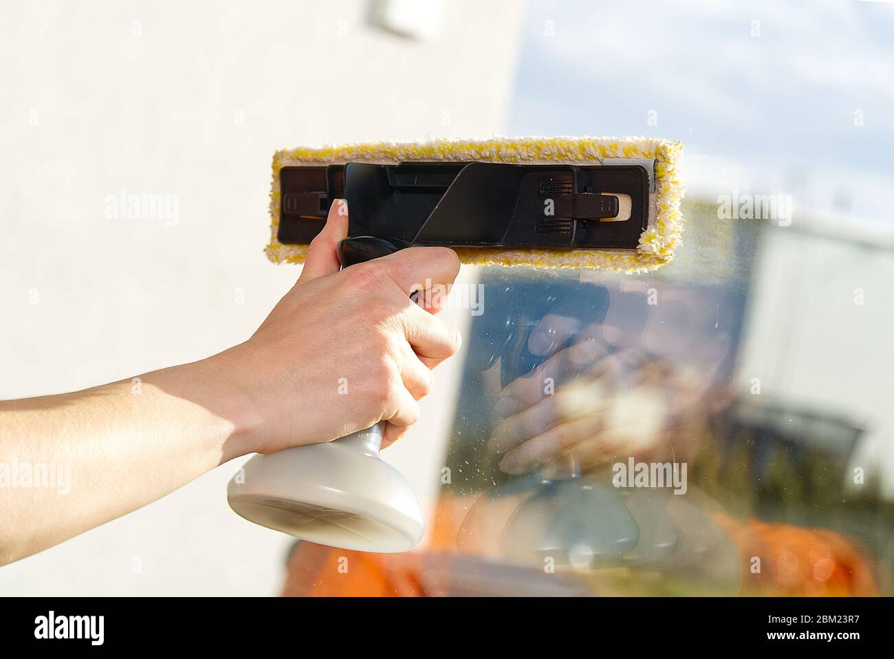 Spring washing of a dirty window. service for washing windows in ...