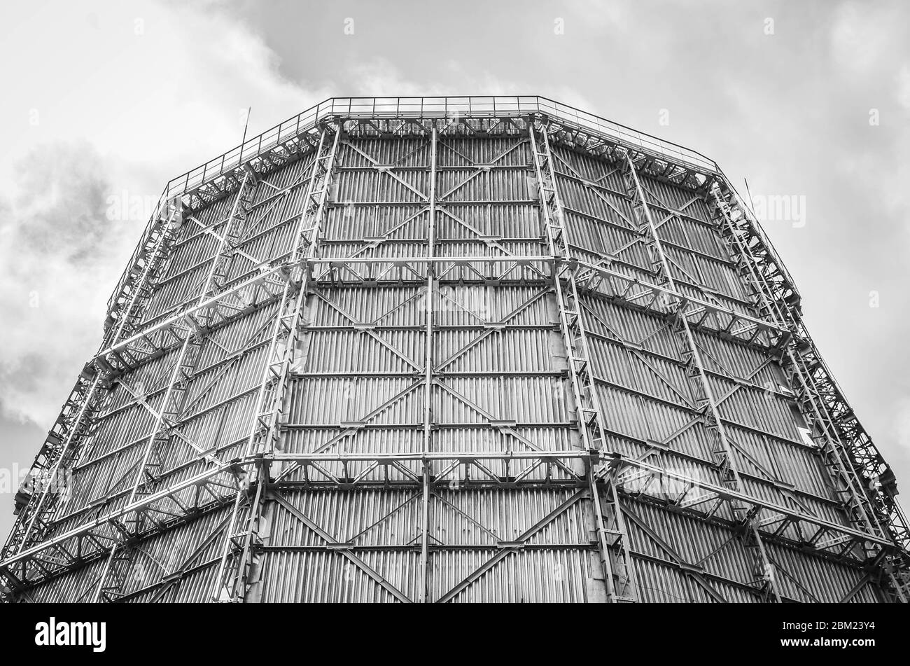 Close up industrial view cooling tower at metallurgical plant with ...