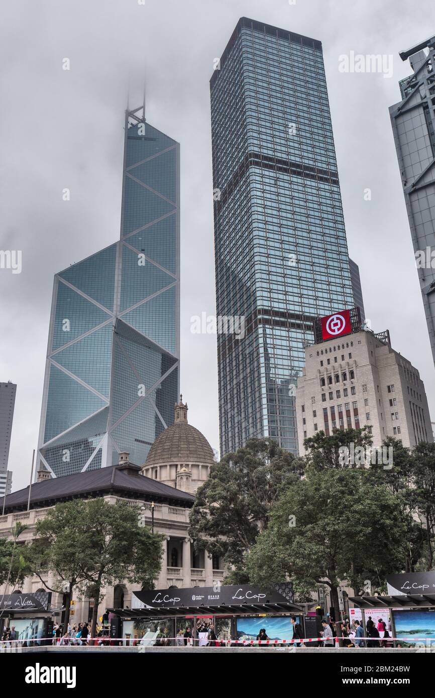 Dome of Legislative Council Building with Bank of China building, Hong ...