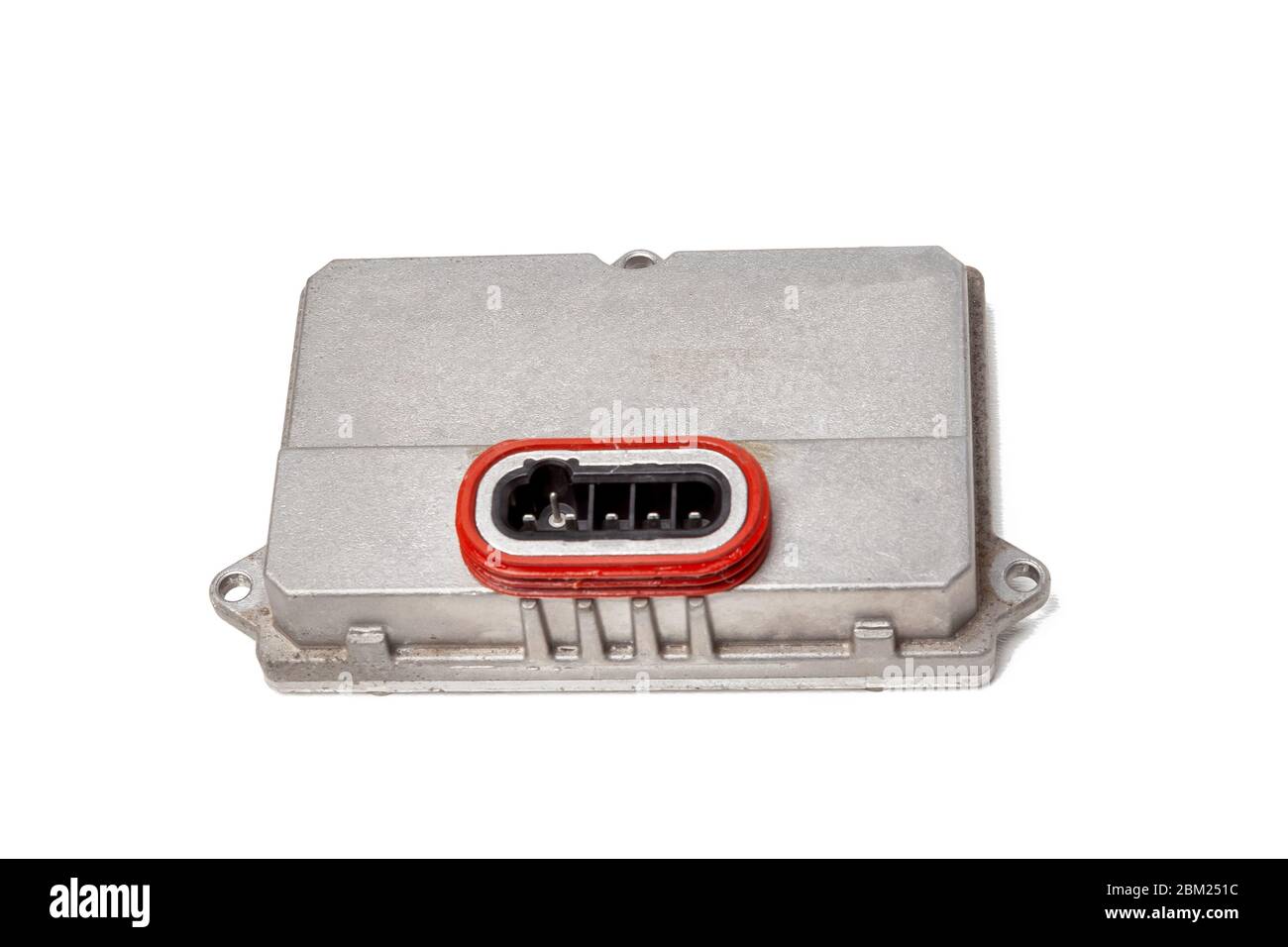 Spare part plastic car engine control unit with metal elements on a ...