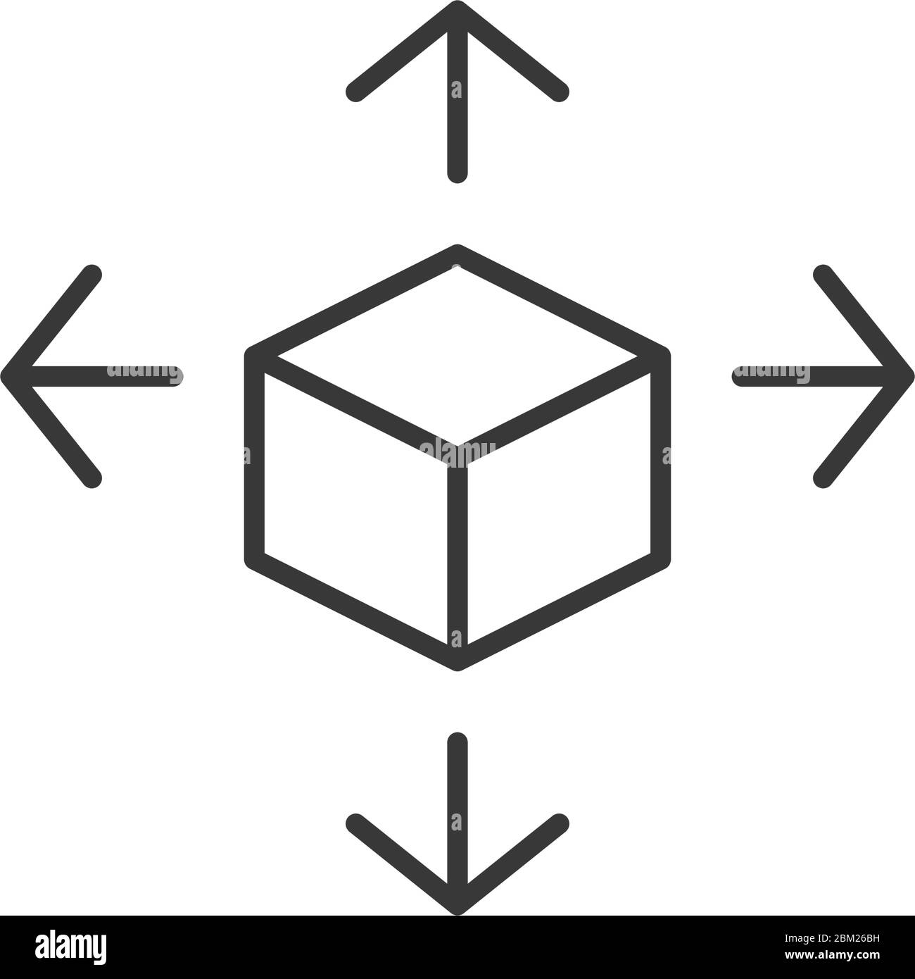 Cube with arrows out vector icon. filled flat sign for mobile concept and web design. Symbol ...