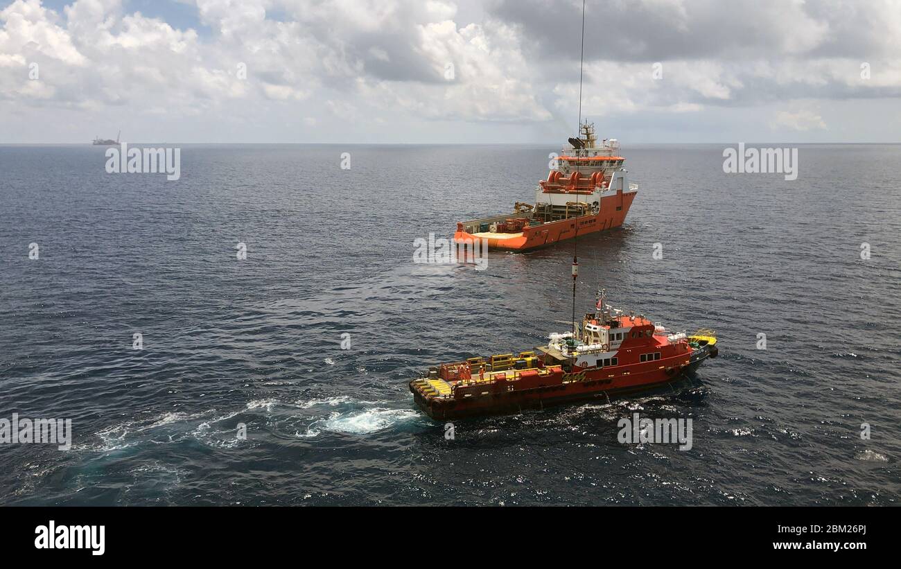 Balikpapan, Indonesia - October 2019: Offshore supply vessel and ...