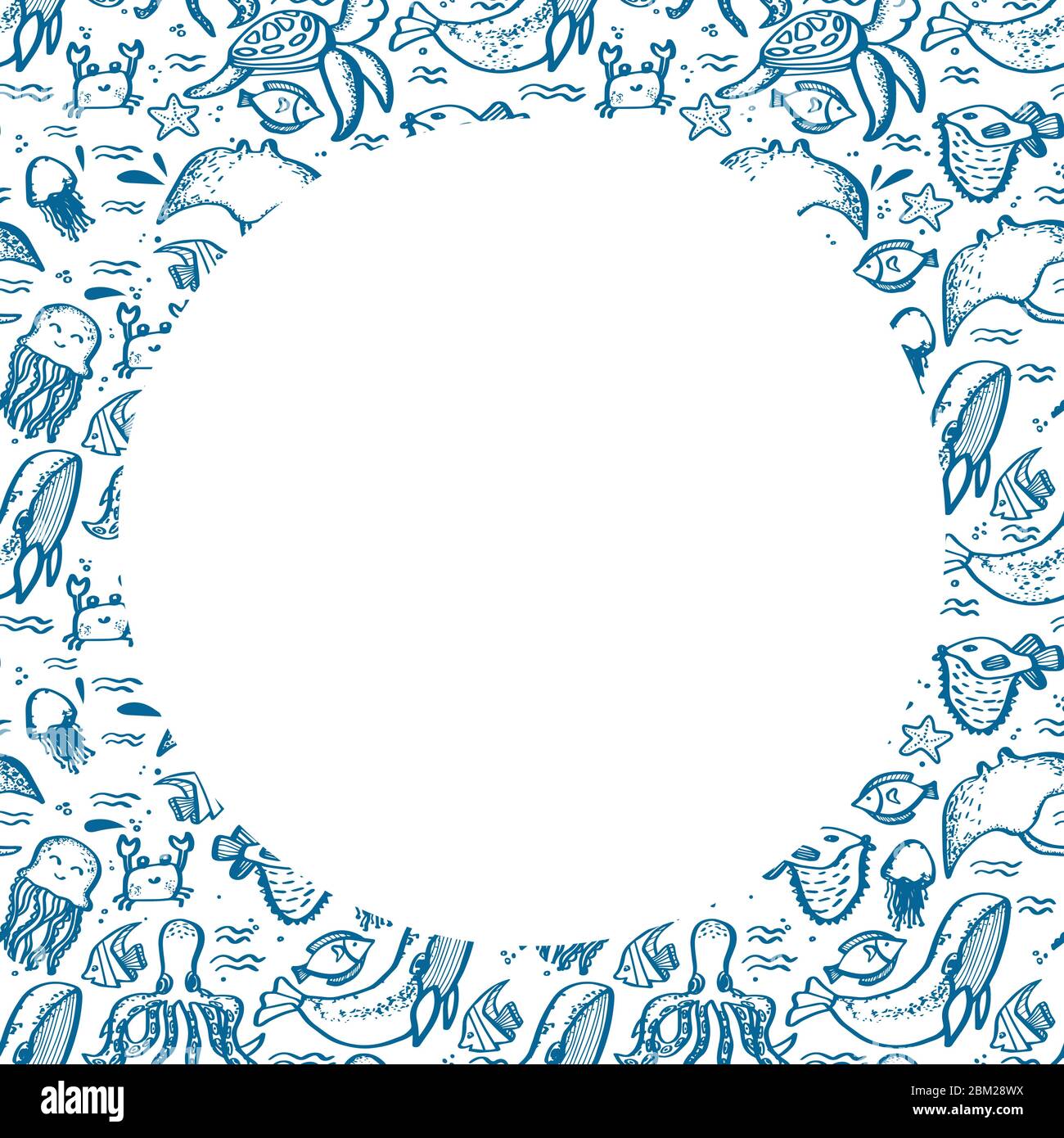 World Oceans day frame with ocean animals isolated. Lettering hand ...