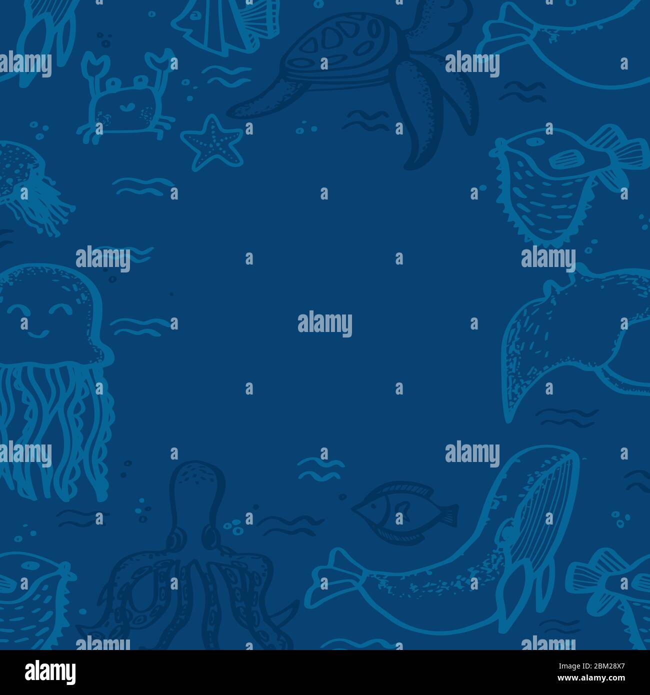 World Oceans day frame with ocean animals isolated. Lettering hand ...