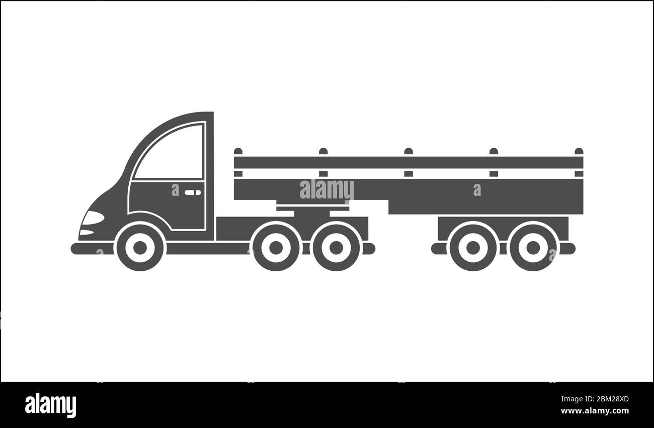 Vector icon of a tractor with a trailer. Simple design, filled ...