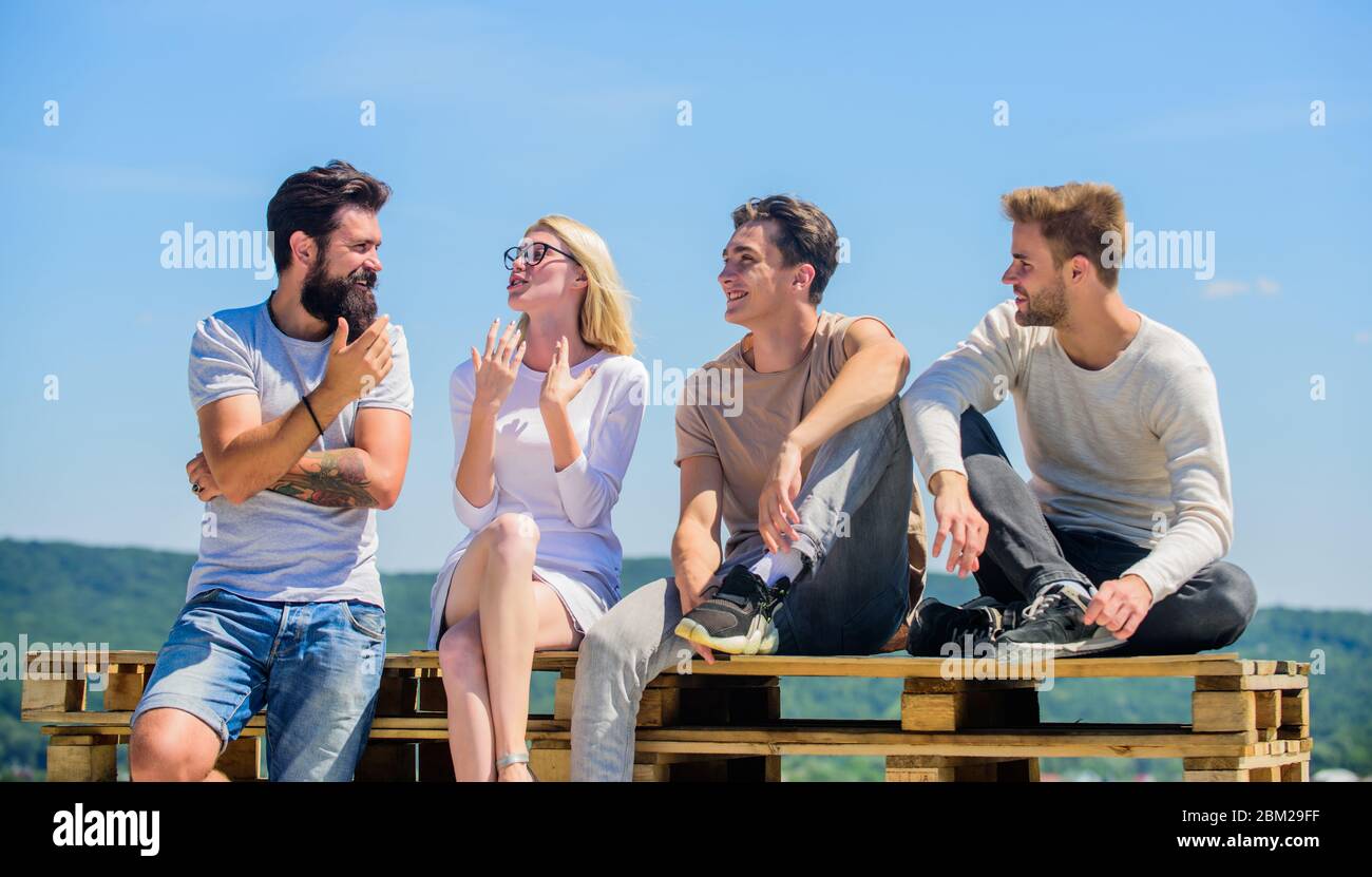 Enjoying time together. best friends. Summer vacation. happy men and ...