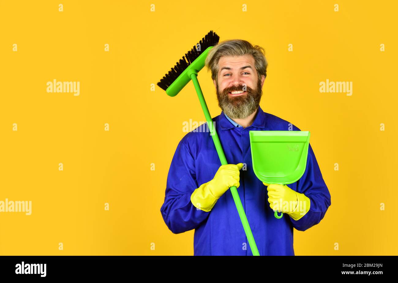 Spring Cleaning Clean Service People Mature Male Worker With Broom