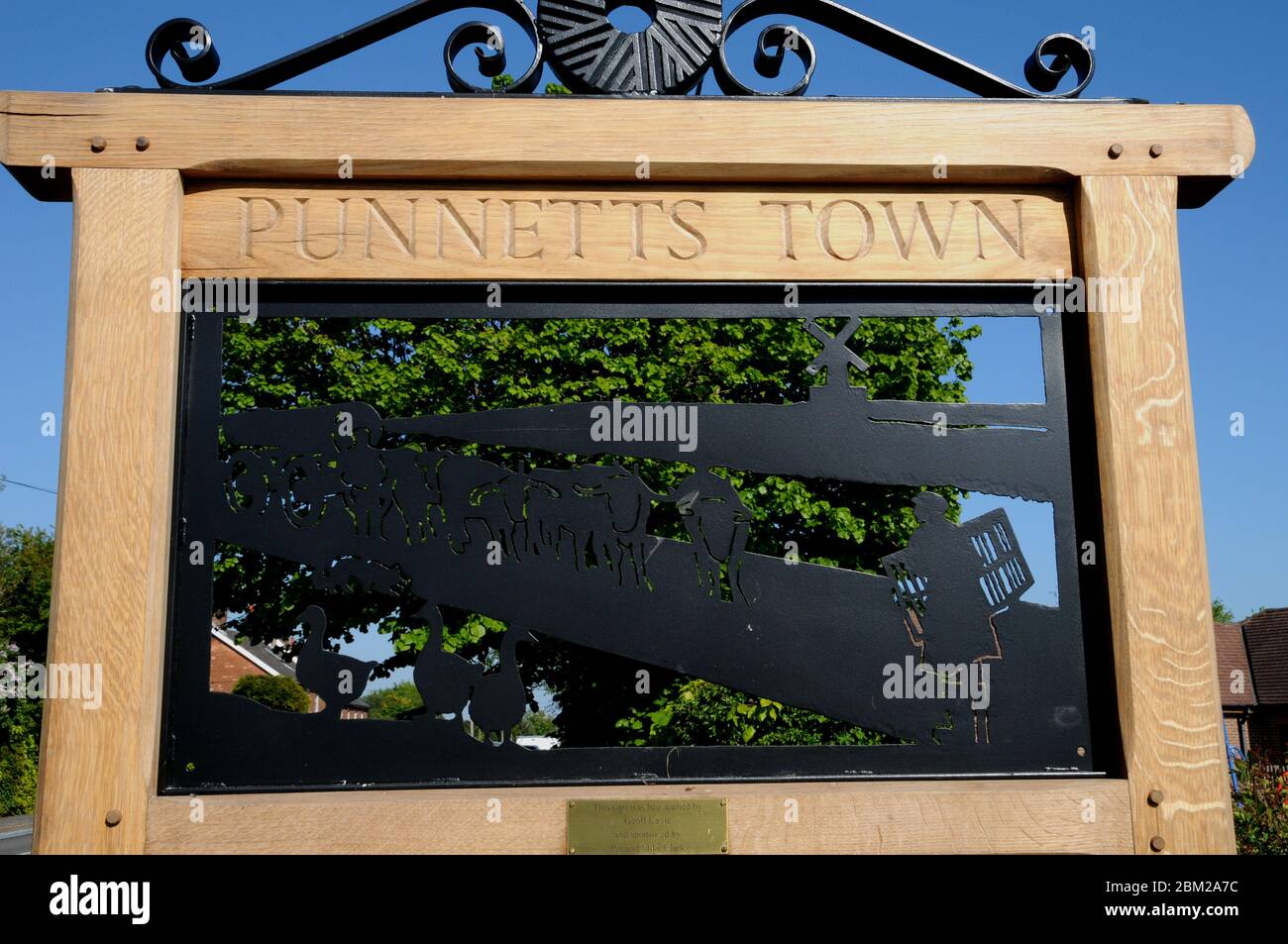 The village sign, erected in 2020, in the centre of the small East ...