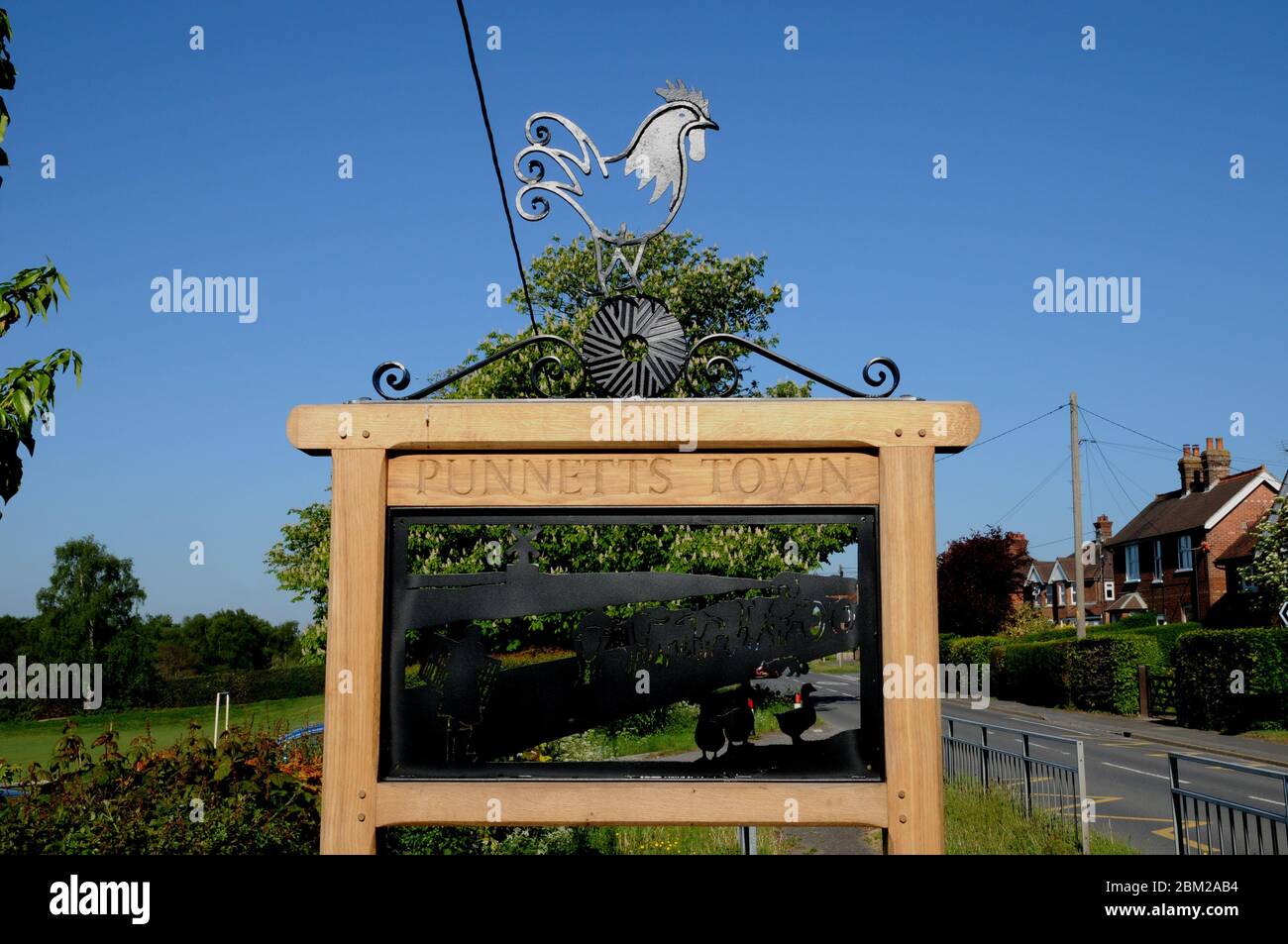 The village sign, erected in 2020, in the centre of the small East ...