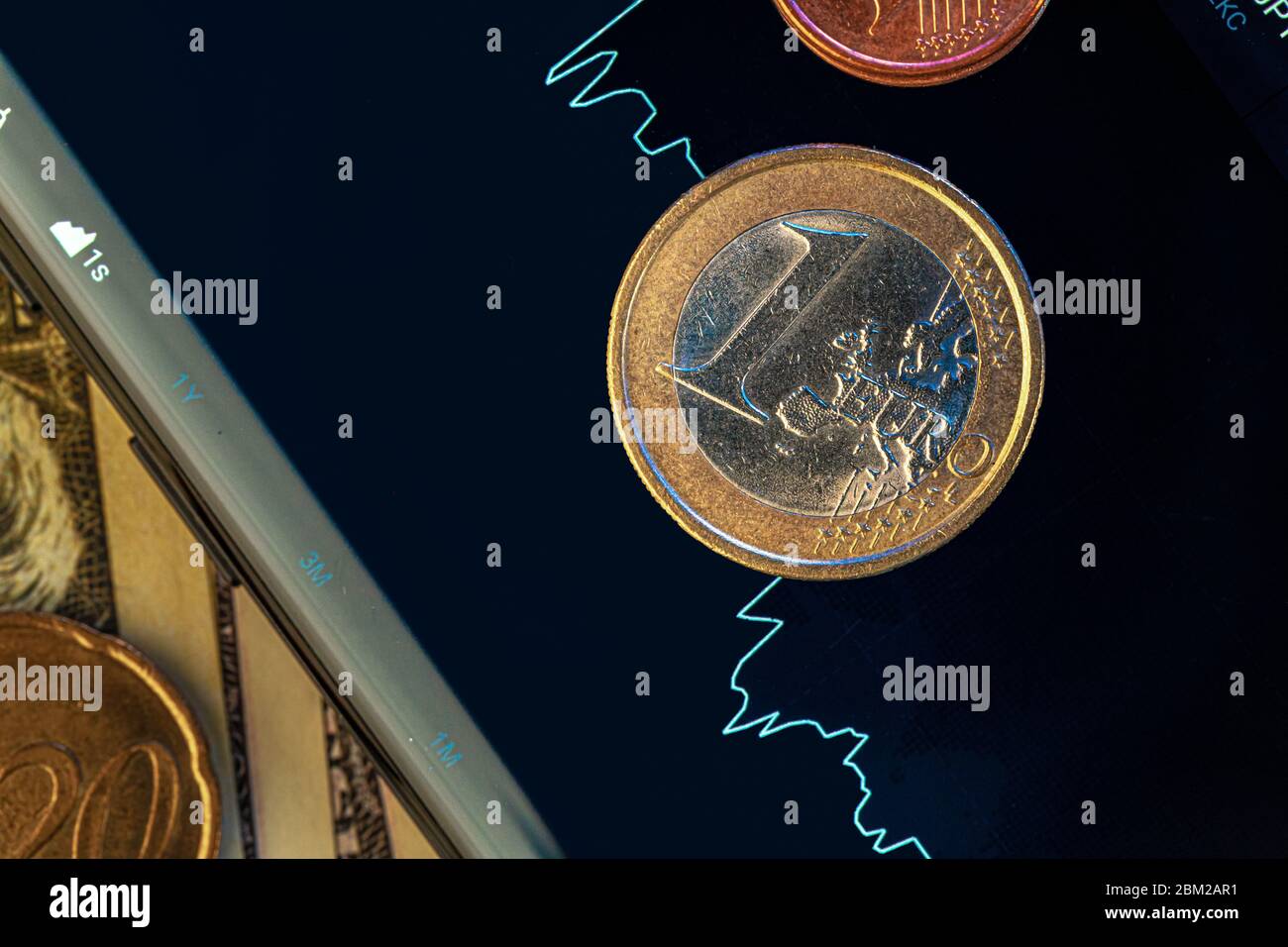 Euro coin on stock chart. Financial investment concept Stock Photo - Alamy