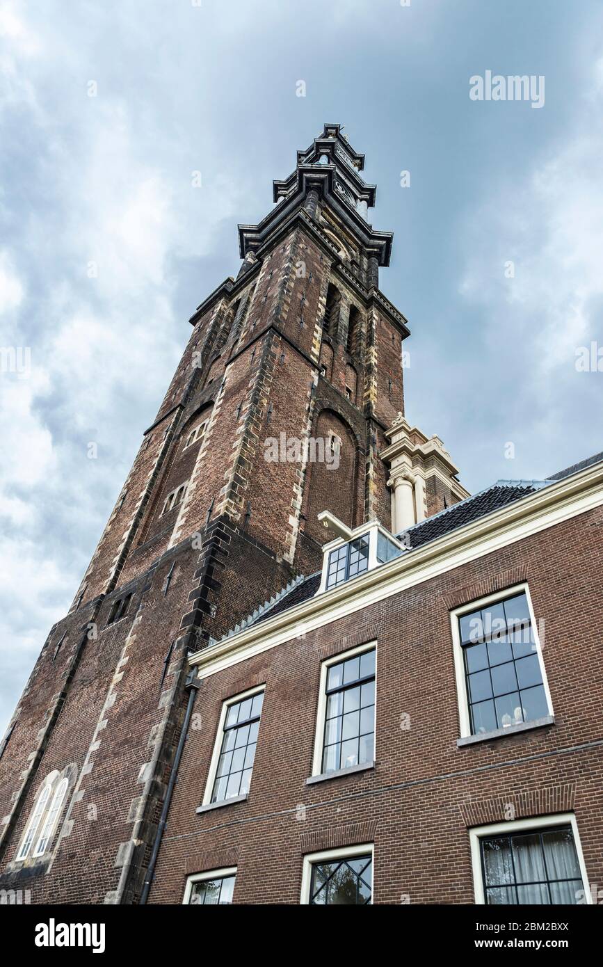 Facade and bell tower of the Westerkerk (Western) church located in the ...