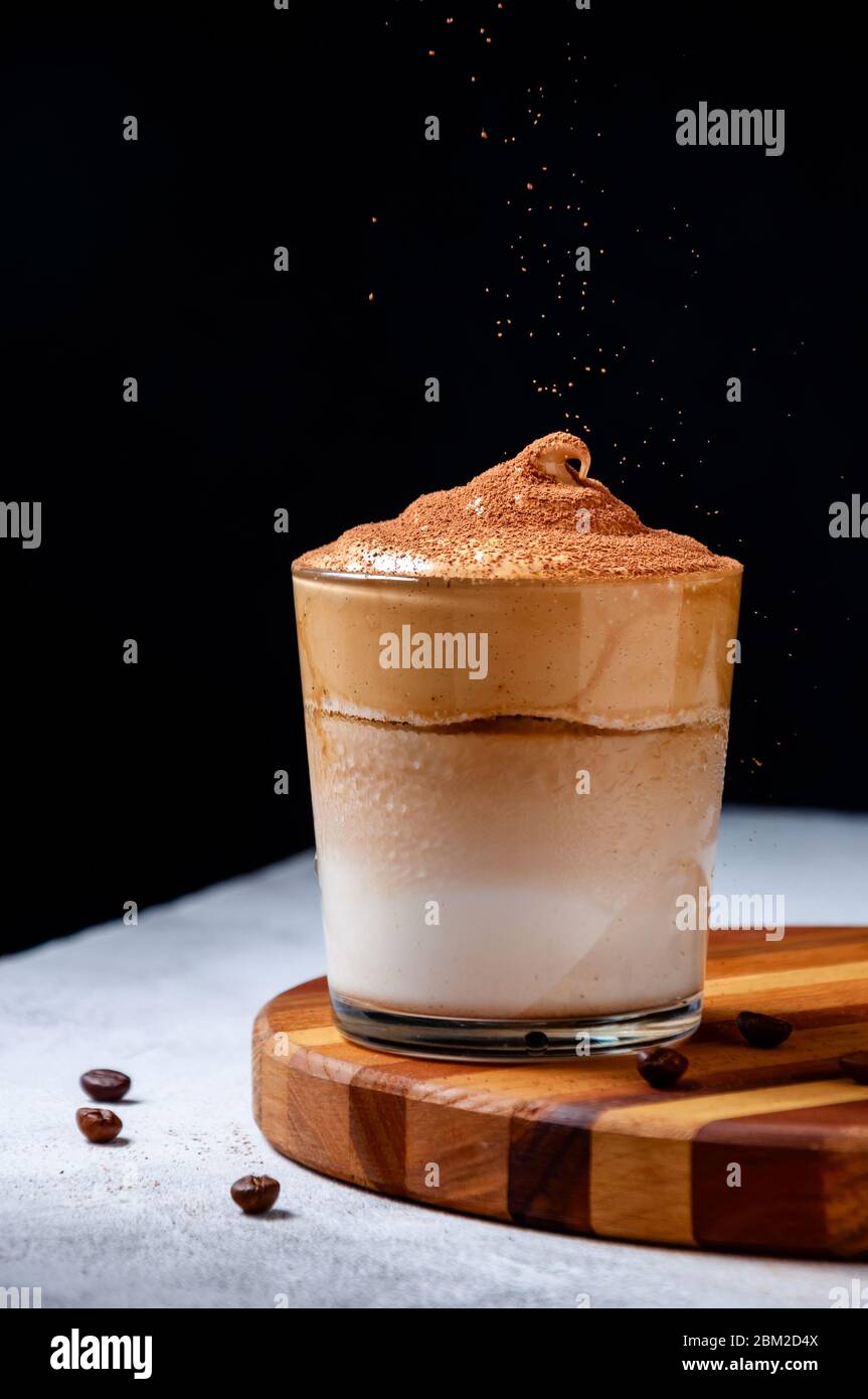 Iced Dalgona Coffee on Dark Background. Trendy Creamy Whipped Coffee ...