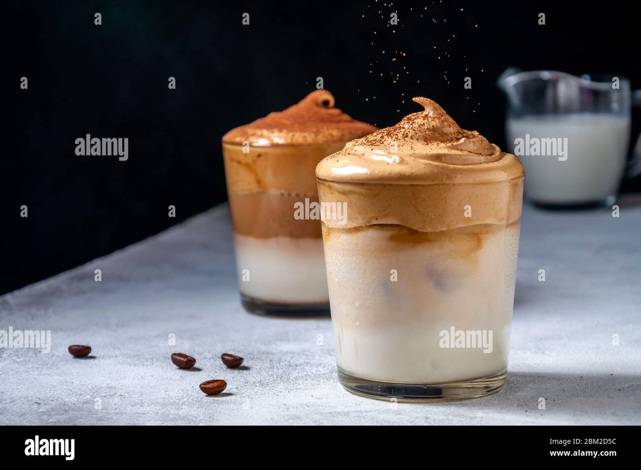 Iced Dalgona Coffee on Dark Background. Trendy Creamy Whipped Coffee ...