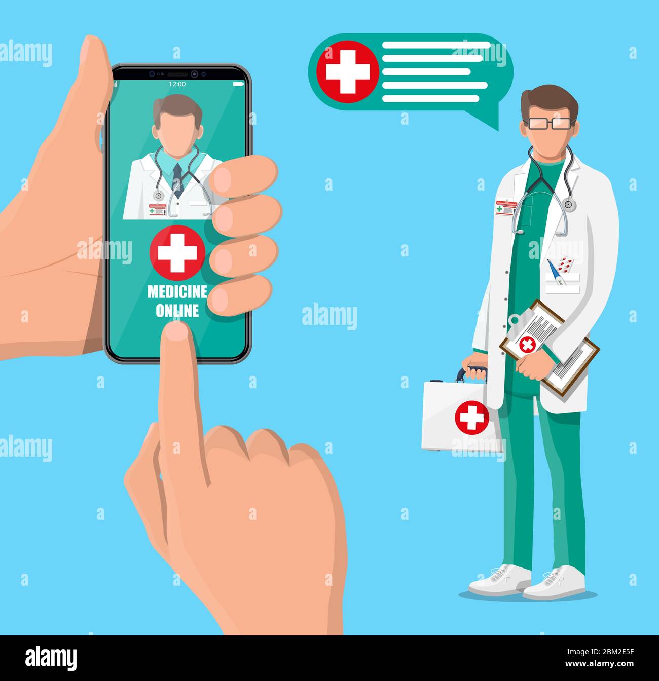 Mobile phone with telemedicine app. Pills and bottles, medicine online ...