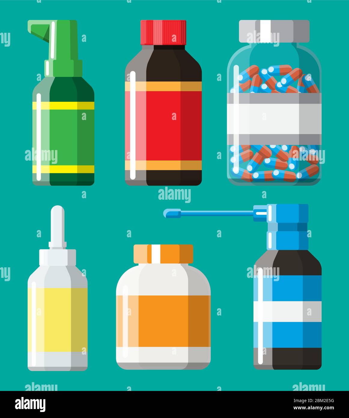 Medicine collection. Set of bottles, tablets, pills, capsules and ...