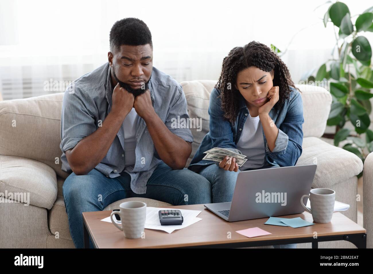 Financial Problems. Upset Black Couple Managing Family Budget Together ...