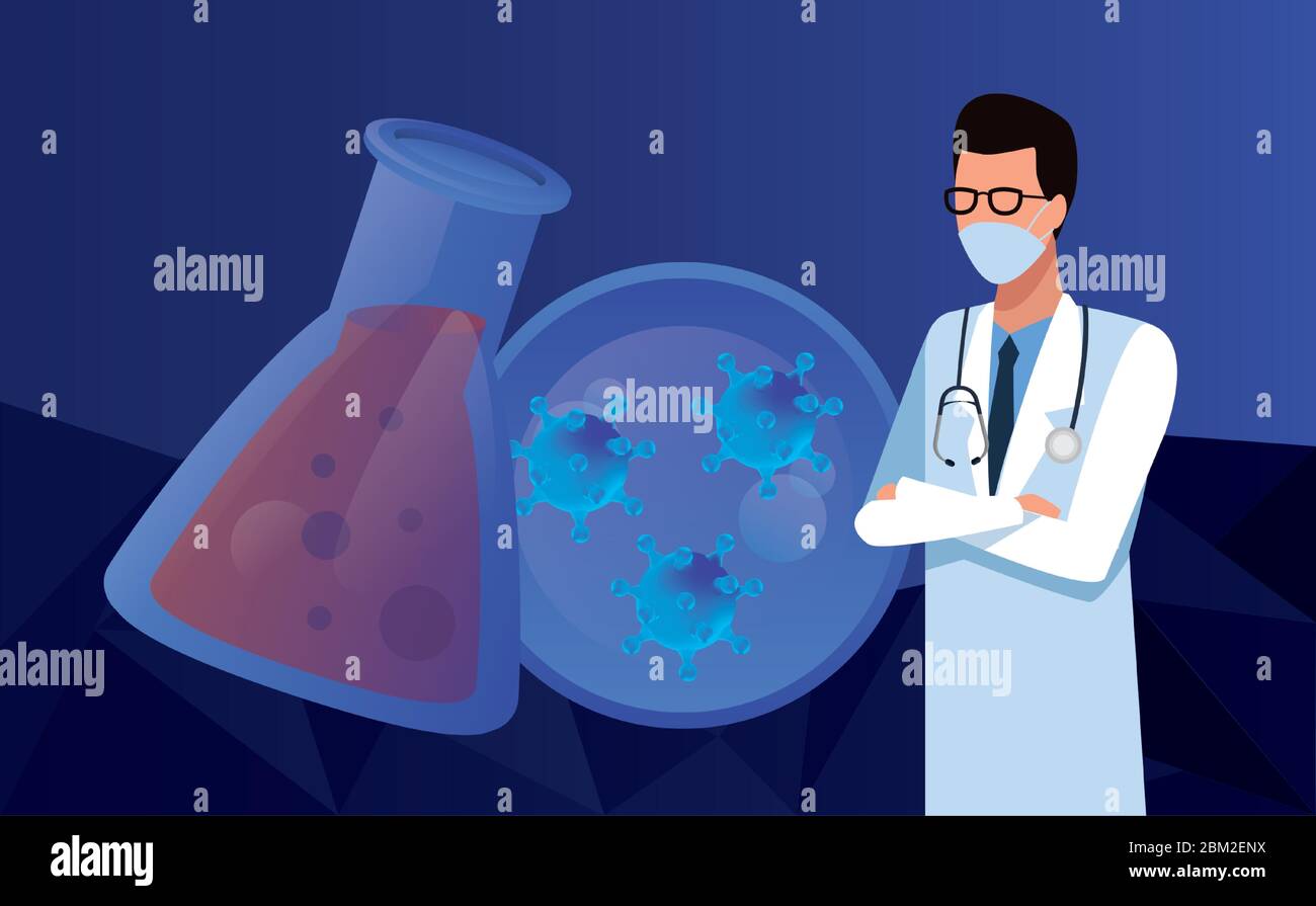 doctor with laboratory equipment character Stock Vector Image & Art - Alamy