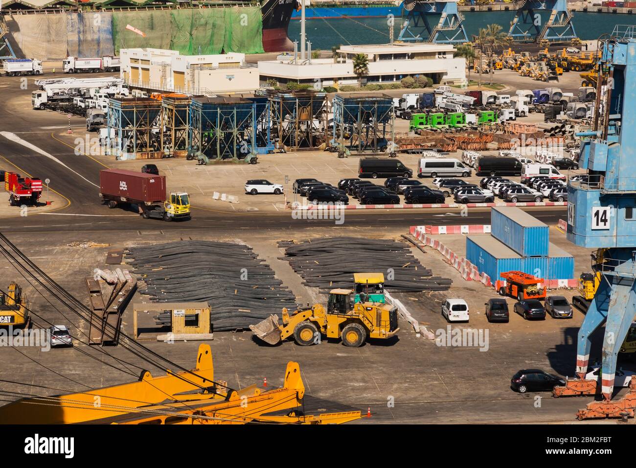 Parked motor vehicles on dock ready for shipping in Ashdod Port, Israel ...