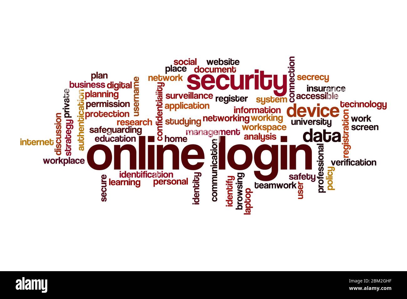 Online login word cloud concept on white background Stock Photo - Alamy