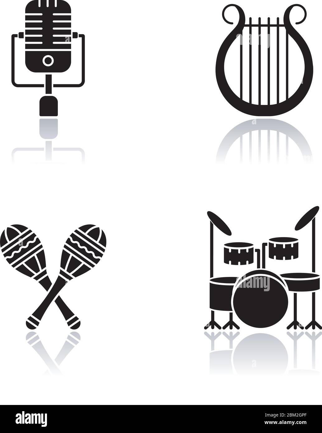 Band musical instruments drop shadow black glyph icons set Stock Vector ...
