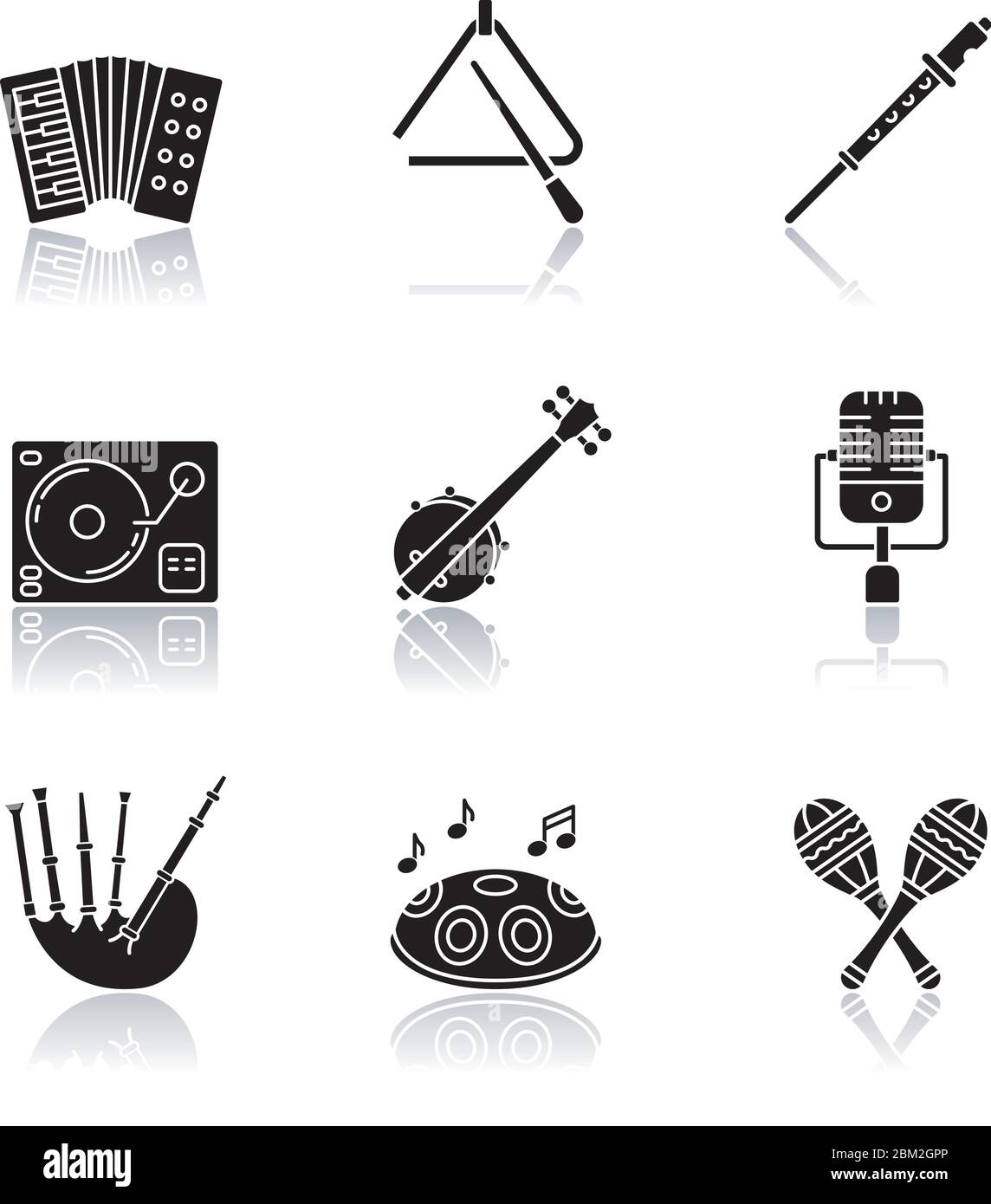 Band musical instruments drop shadow black glyph icons set Stock Vector ...