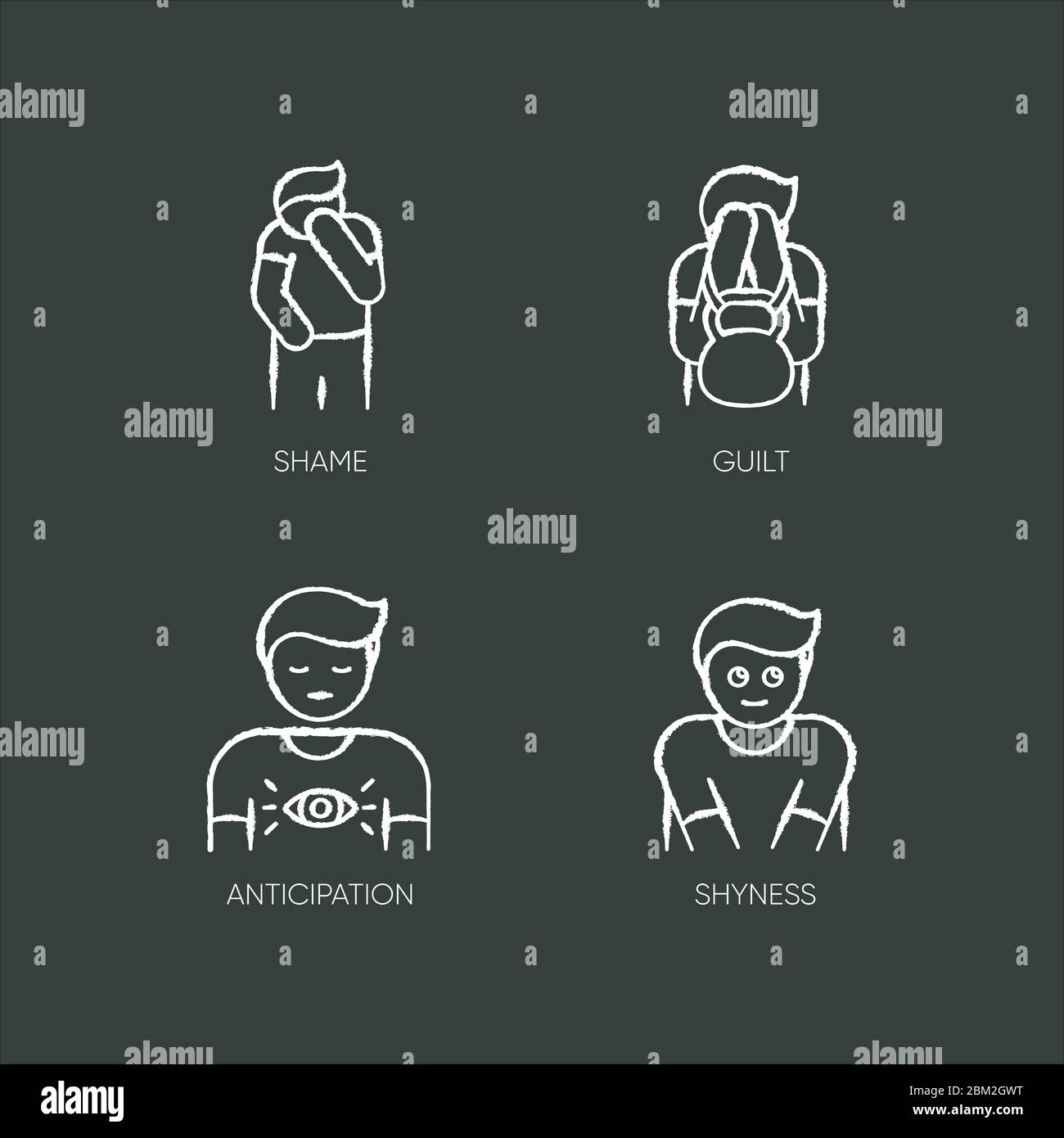 Human behaviour chalk white icons set on black background Stock Vector ...