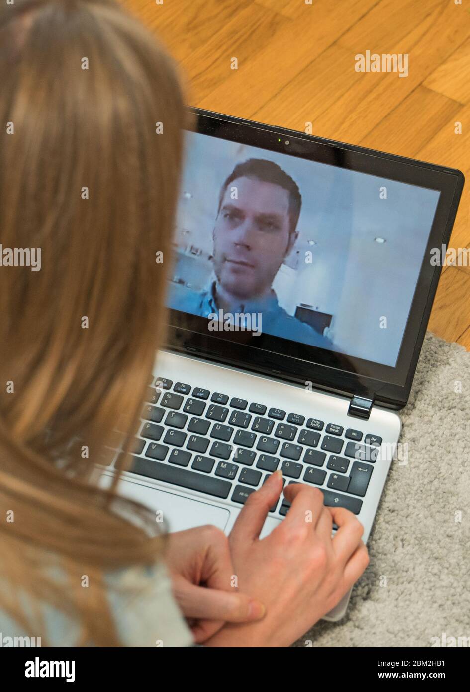 Woman communicate with man. Video call Stock Photo - Alamy