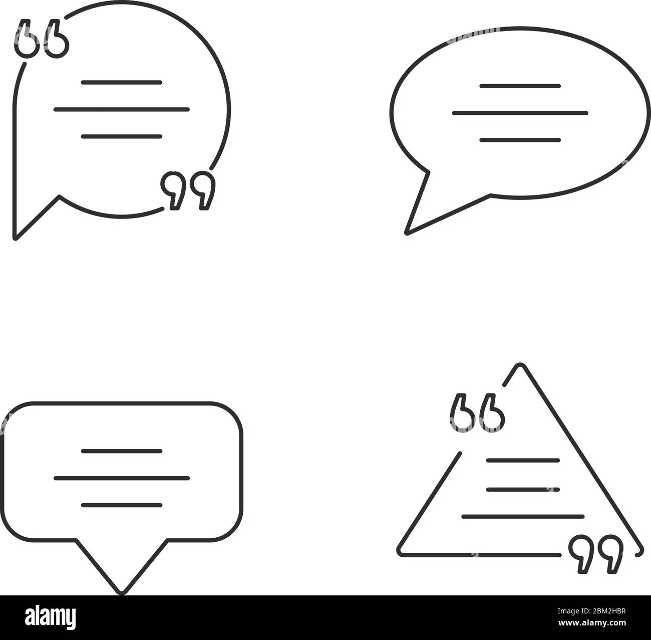 Empty chat bubbles with quotation marks pixel perfect linear icons set ...