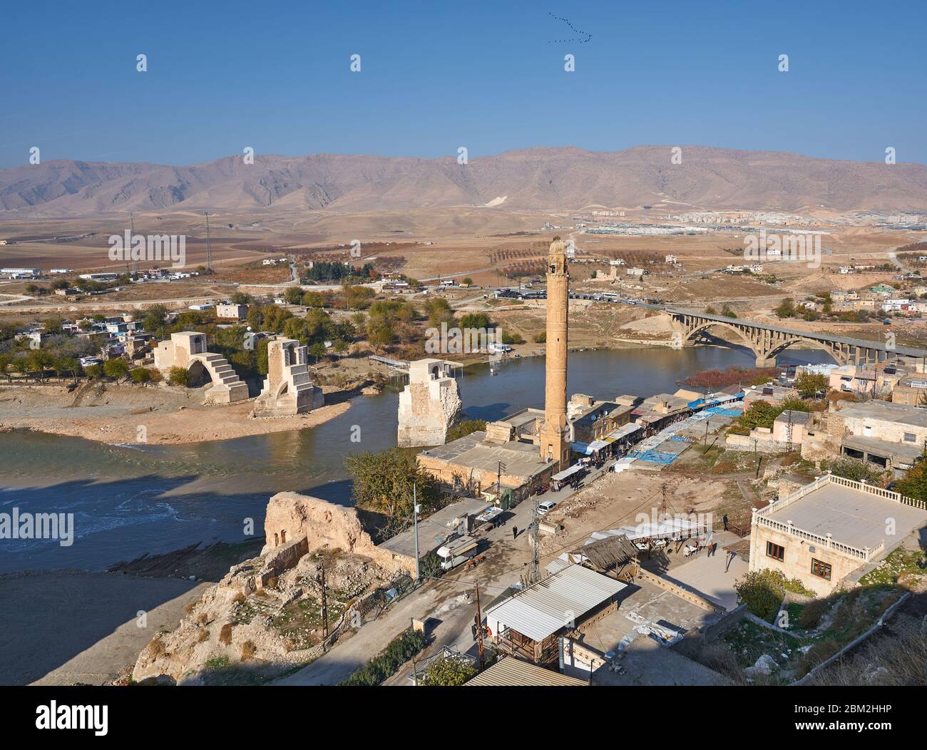 Panorama of Hasankeyf before collapsing under waters of dam. Old city ...