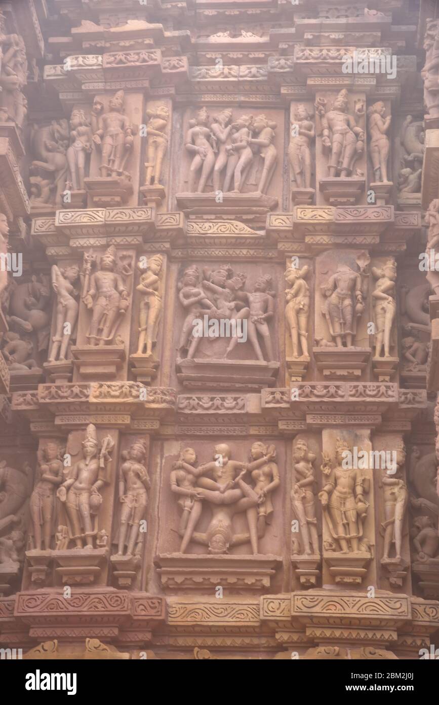 Bas relief at famous ancient temple in Khajuraho, India Stock Photo - Alamy