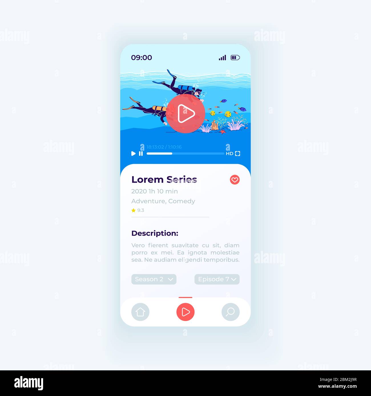 Vlogging application smartphone interface vector template. Mobile app page light design layout ...