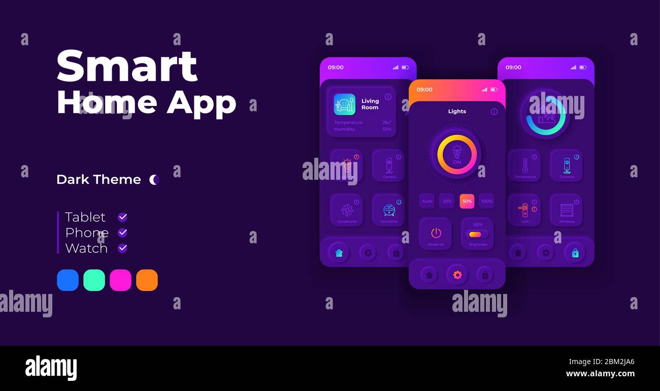 Smart home application cartoon smartphone interface vector templates ...