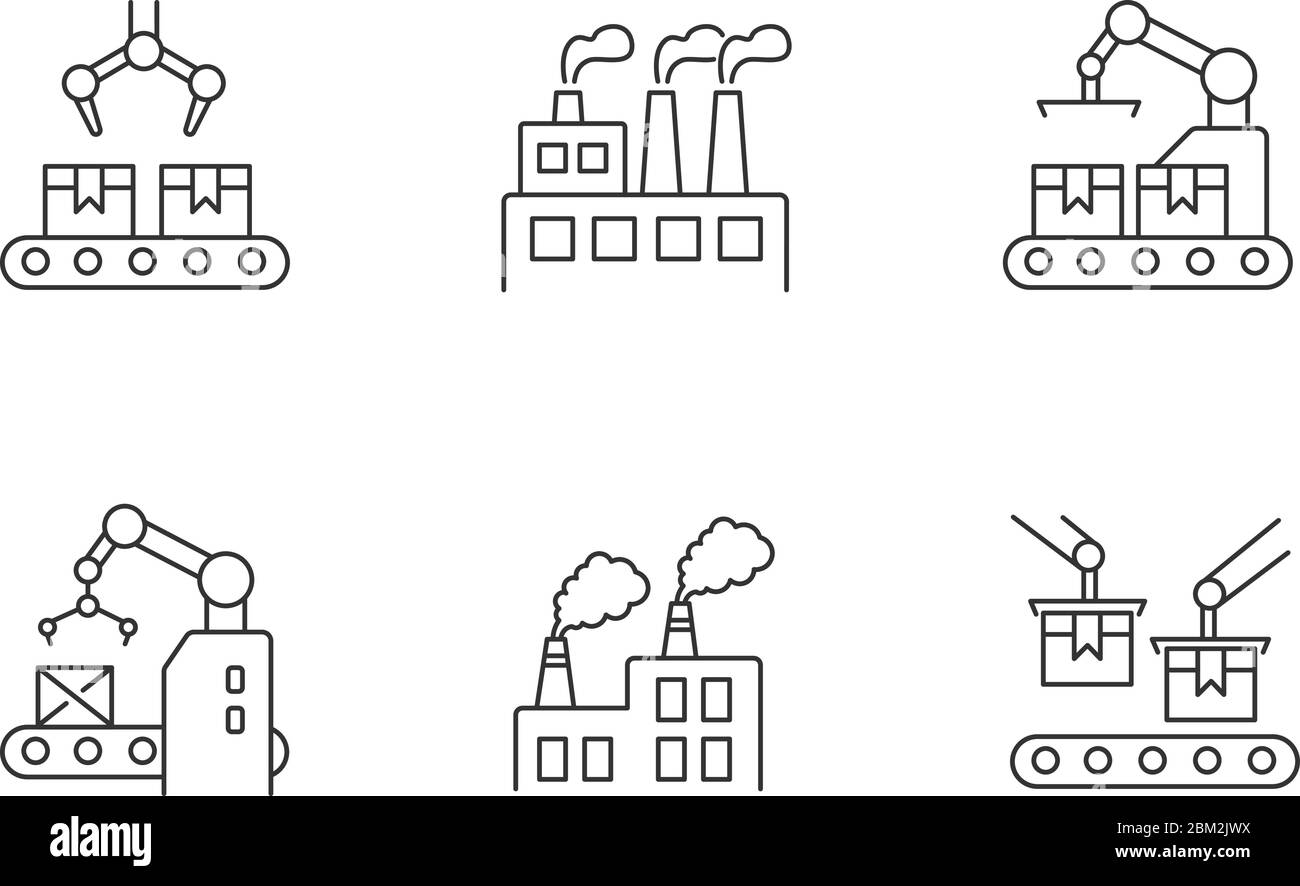 Factory production pixel perfect linear icons set Stock Vector Image ...