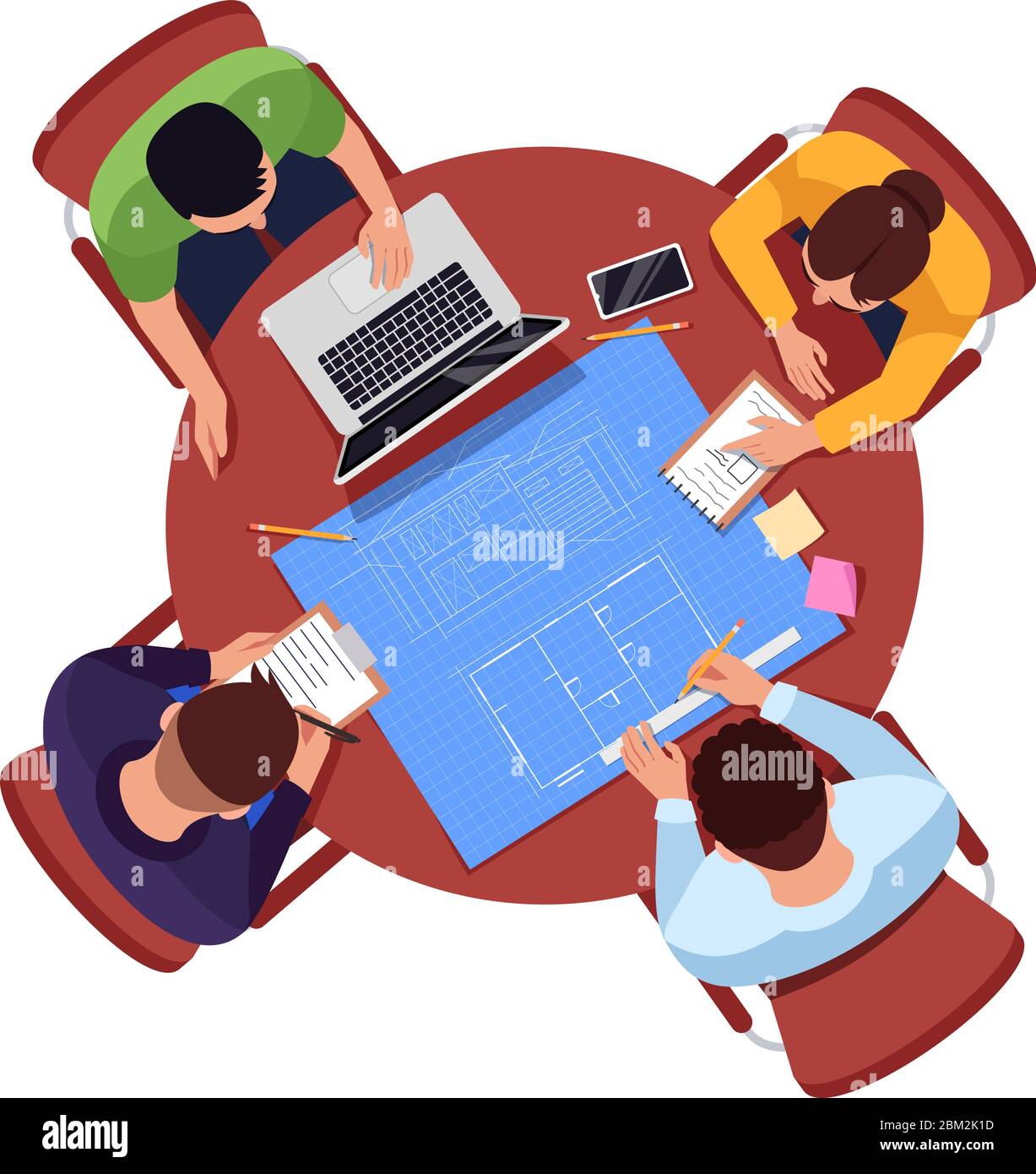 Architect team plan semi flat RGB color vector illustration Stock ...