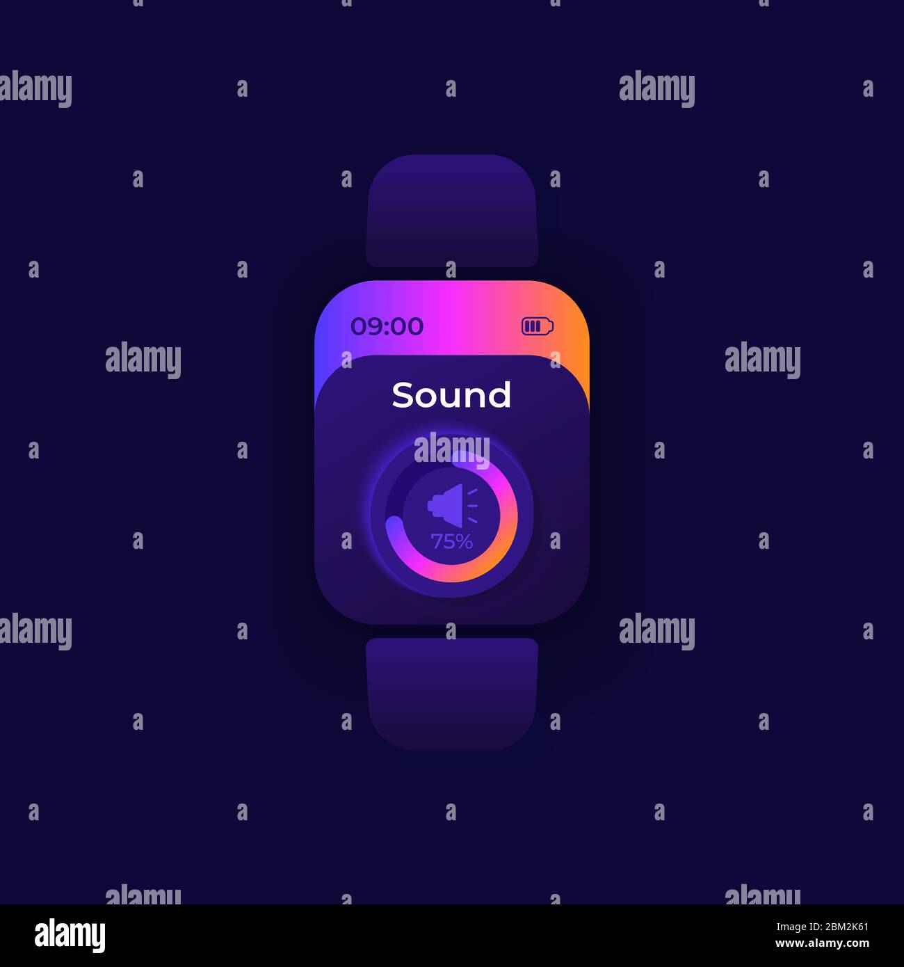 Sound settings smartwatch interface vector template. Mobile app control ...