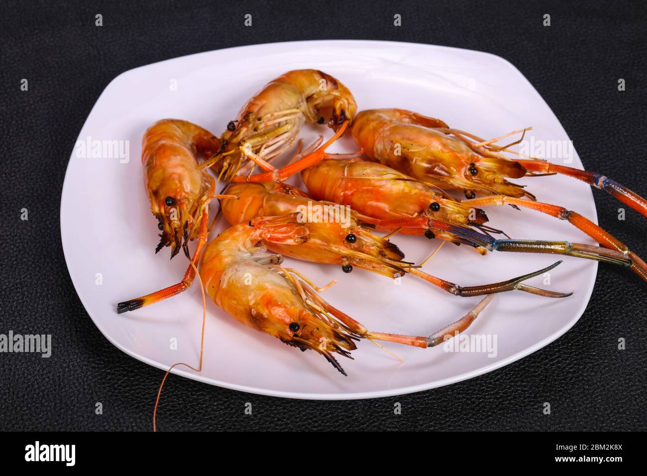 Grilled Asian water prawn in the plate Stock Photo - Alamy