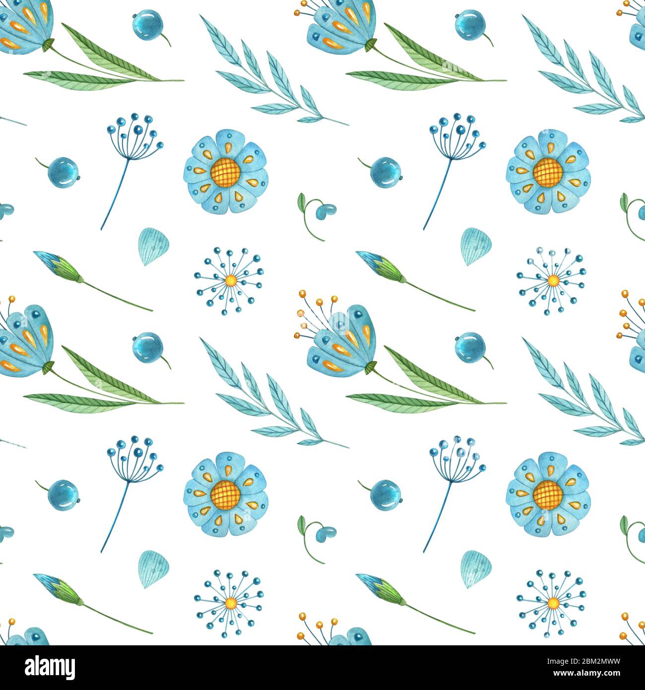 Watercolor seamless hand-illustrated flower pattern. Bright floral ...