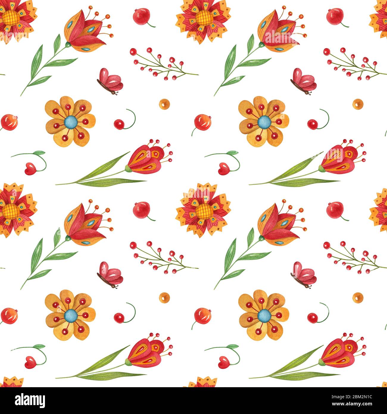 Watercolor seamless hand-illustrated flower pattern. Bright floral ...