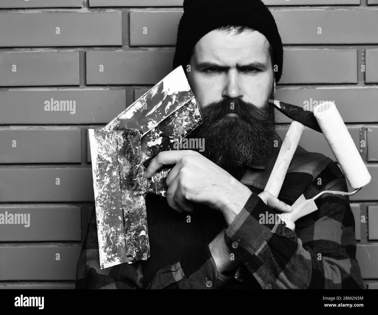 bearded foreman, long beard, brutal caucasian hipster with moustache ...