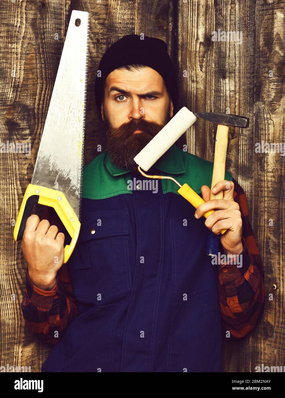 bearded man, long beard, brutal caucasian hipster with moustache ...