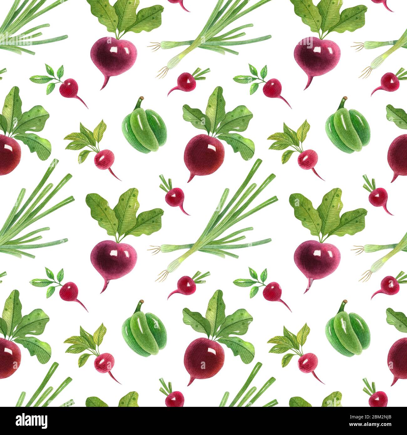 Watercolor seamless pattern with fresh vegetables on the light ...