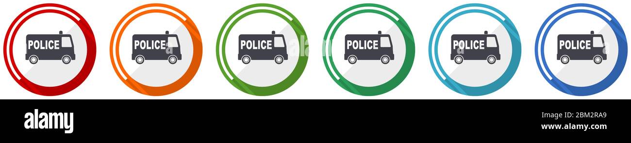 Police icon set, flat design vector illustration in 6 colors options ...