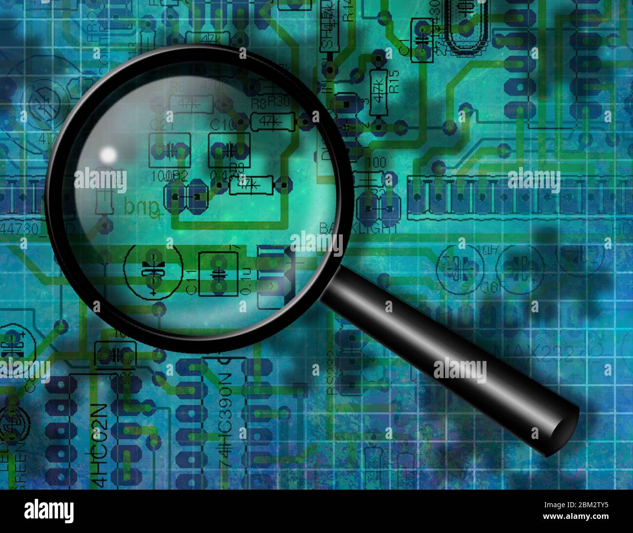 Internet Search. Magnifying glass and electric circuit Stock Photo - Alamy