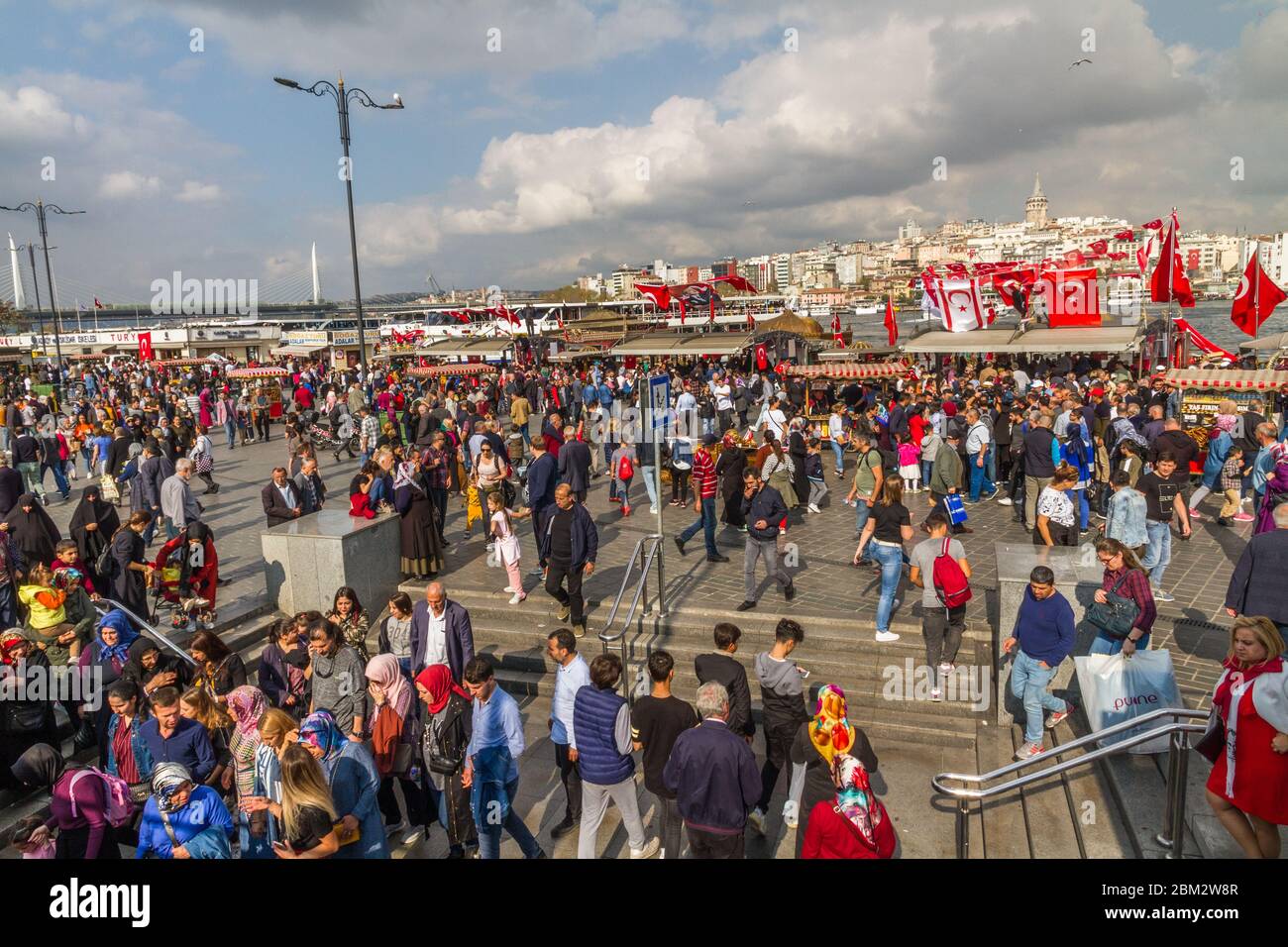 Istanbul, Turkey – Busy square by Galata Bridge on public holiday, on ...